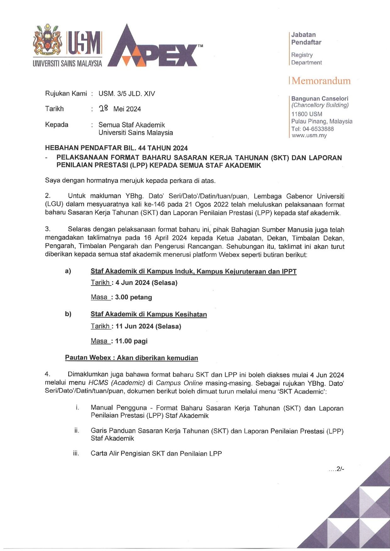 Hebahan Pendaftar Bil. 44 Tahun 2024 : Pelaksanaan Format Baharu Sasaran Kerja Tahunan (SKT) Dan ...